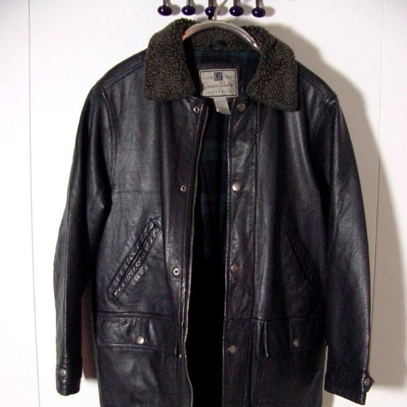 GAP | Jackets & Coats | Vtg Gap Black Leather Flannel Lined Zip Snap ...